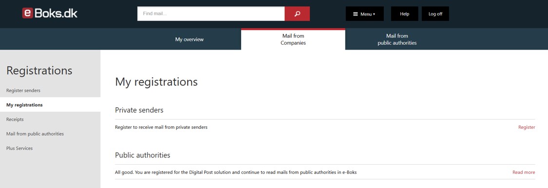 Register all function – e-Boks user support
