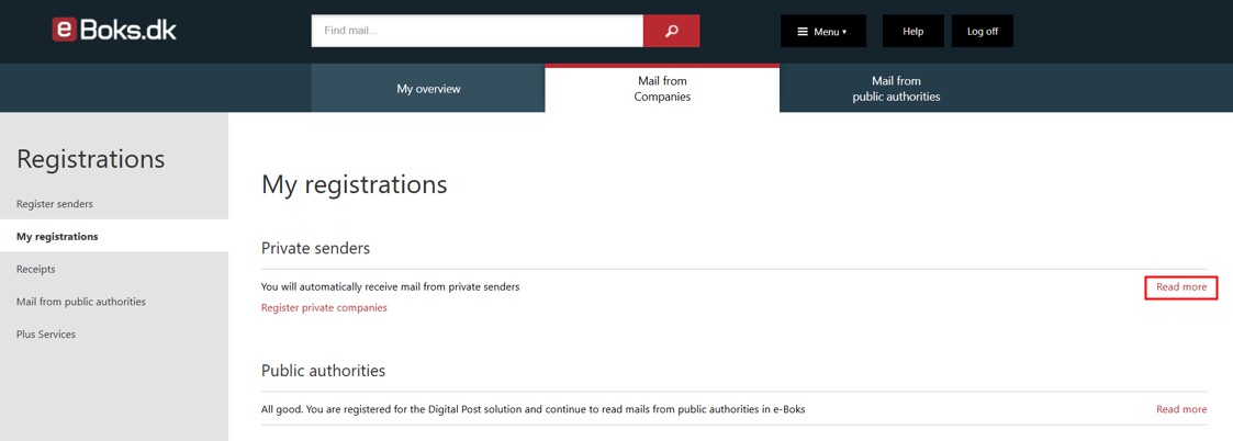 Register all function – e-Boks user support